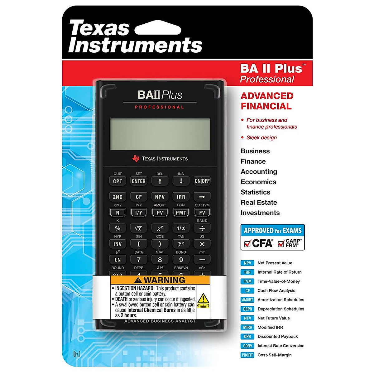 Texas Instruments BA II Plus Professional Financial Calculator Silver 9.8 Inch