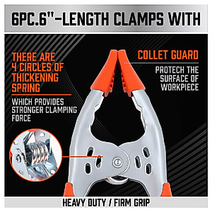 HORUSDY 6-Piece 6" inch Spring Clamp, Heavy Duty Spring Metal Spring Clamps, 2.5"-inch Jaw opening (6-Piece)