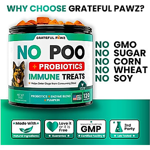 Grateful Pawz No Poo Chews for Dogs - Coprophagia Stool Eating Deterrent for Dogs -120 Chews Prevent Dog from Eating Poop - Stop Eating Poop for Dogs Supplement