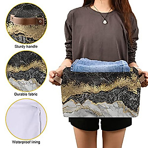 Gold Black Marble Storage Bins, Square Storage Basket Canvas Storage Organizer Closet Shelf Organizer for Home Office, 1 Pc