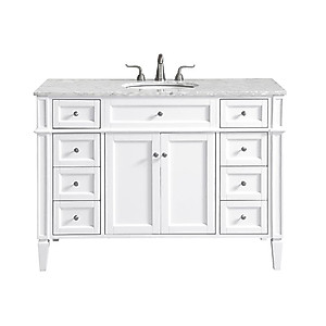 Elegant Kitchen and Bath 48 inch Single Bathroom Vanity Cabinet Set with White Marble Countertop - White
