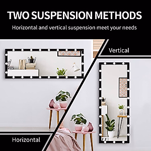 ANYHI Full Length Mirror with Lights, 63" x 24" Full Lenth Vanity Mirror, 22 LED Bulbs, 3 Color Lights, Dimmable, Aluminum Thick Frame, for Dressing Makeup, Straight-Waist Design, Black