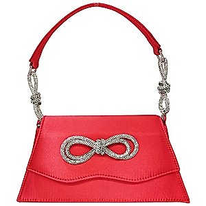 Double Bow Rhinestone Evening Handbag for Women Mini Hobo Bag Tote Bag Elegant Purses for Wedding Travel Party