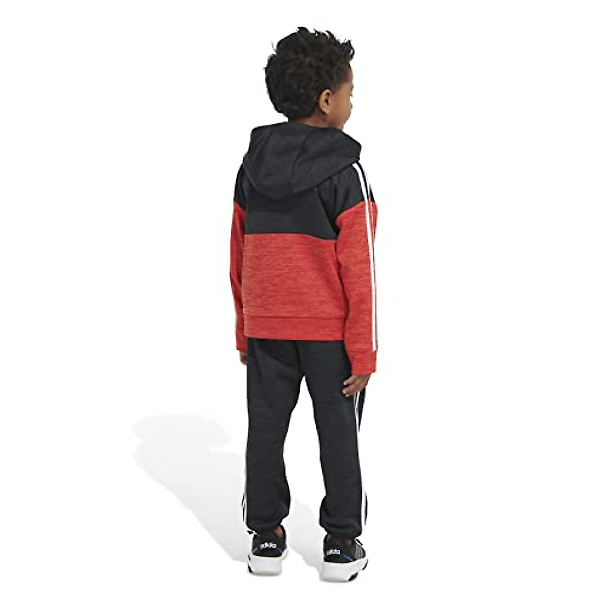 adidas Boys' Long Sleeve Color Block Mélange Fleece Jacket Set, Black Heather with Red, 4
