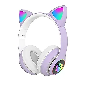 TOKANI Wireless Over-Ear Headphones with Microphone, Bluetooth Cat Ear Headphones for Kids Teens Adults Girls Women (Purple)