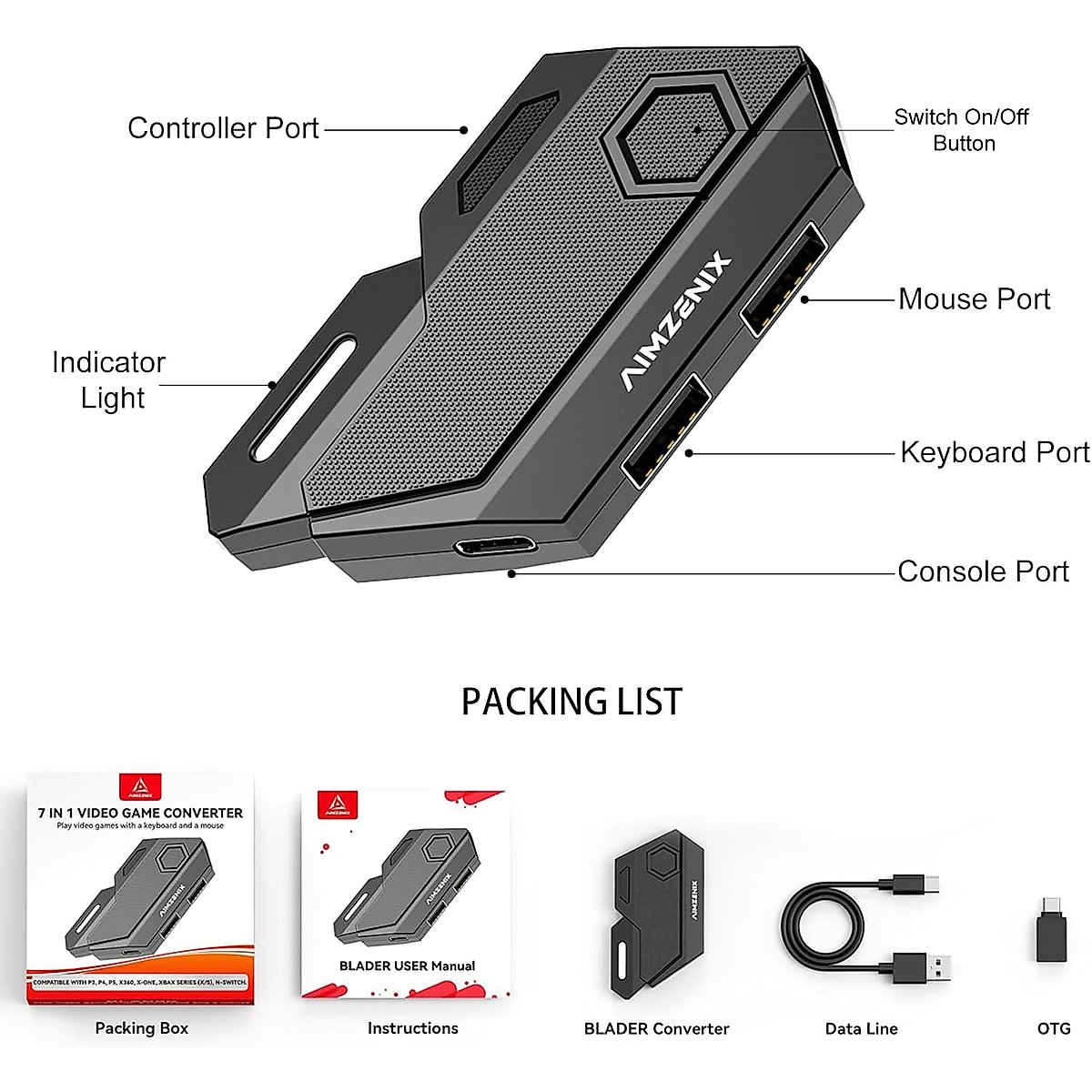 Joso Keyboard Mouse Adapter for Nintendo Switch, Wired Keyboard and Mouse Converter for Xbox One, Xbox Series X/S, PS4/PS3 with OTG Adapter/Keys Mapping Play FPS, TPS, RTS Games