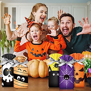 Aliceset 60 Pcs Halloween Treat Bags with Drawstring Halloween Plastic Candy Bags Trick or Treat Goodie Bags for Halloween Birthday Party Favors Snack Gift Wrapping Supplies