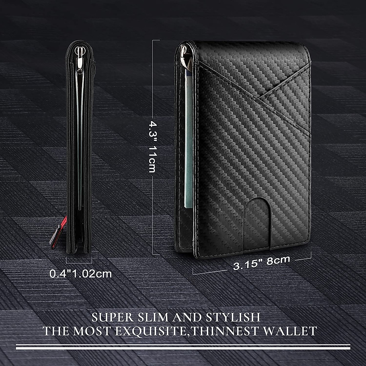 FlySoukey Slim Wallet for Men - RFID Blocking Bifold Leather Wallet with Money Clip, ID Window, and Front Pocket - Minimalist Mens Wallet for Credit Cards - Great Gift for Men