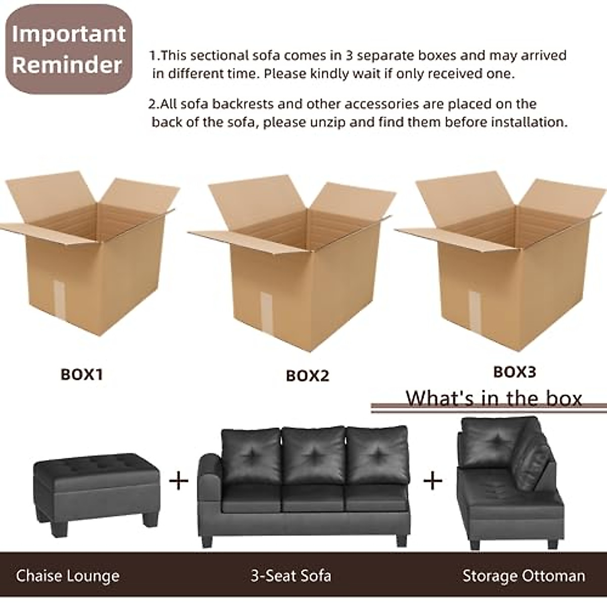 AWQM Upholstered Sectional Sofa w/Chaise Lounge, Modern L Shaped Sofa Couch with Storage Ottoman Bench, PU Leather Sectional Couches with Cup Holder for Living Room Small Space