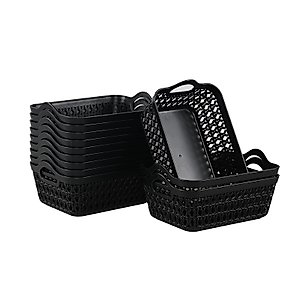 Julyeen 12 Packs Desktop Storage Basket Tray, Plastic Small Shallow Tray Set, Black