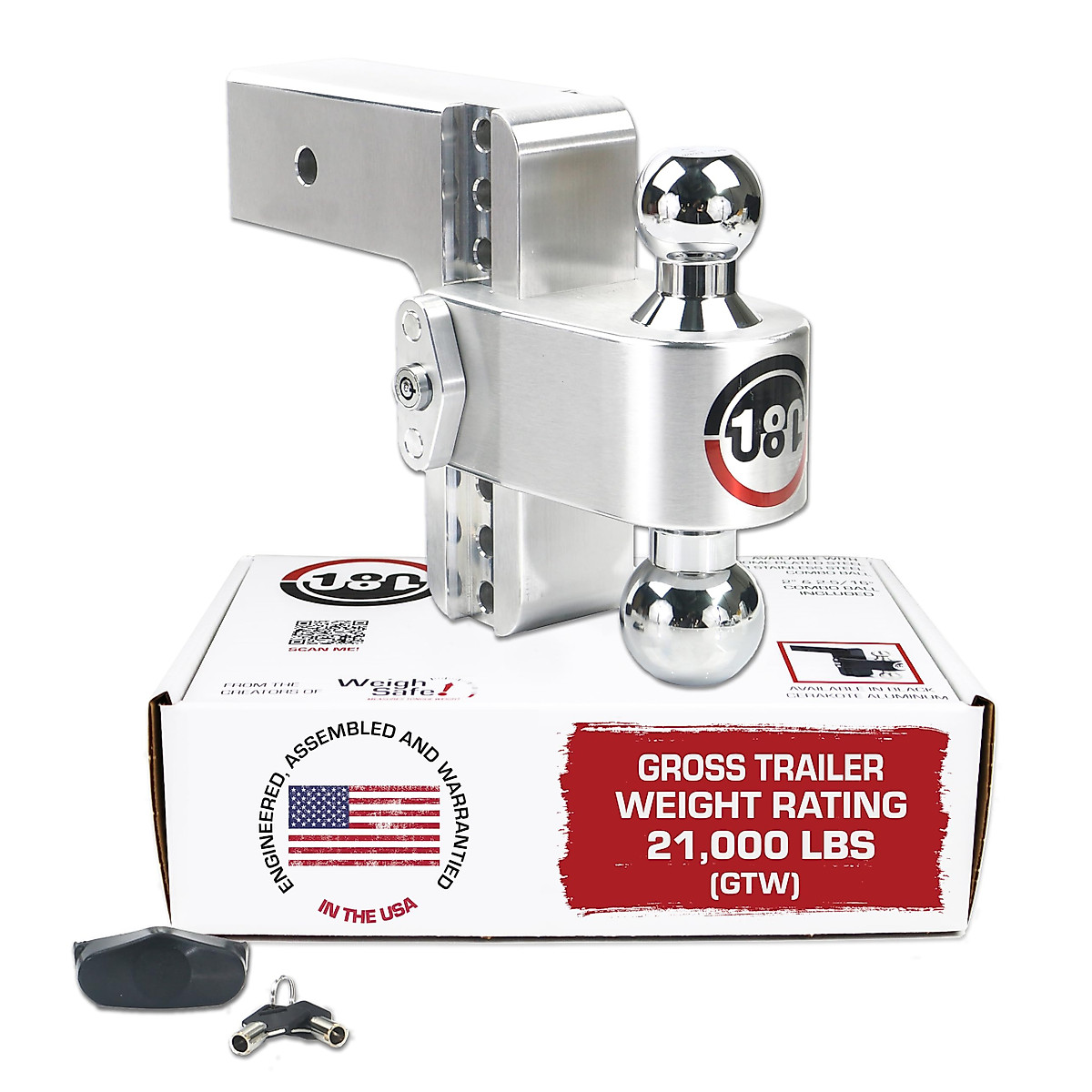 Weigh Safe Adjustable Trailer Hitch Ball Mount - 6" Adjustable Drop Hitch for 3" Receiver - Premium Heavy Duty Aluminum Trailer Tow Hitch w/ Chrome Plated Tow Balls (2" & 2 5/16") - 21,000 GTW