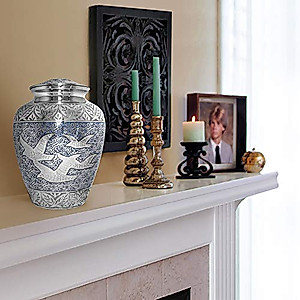 Trupoint Memorials Cremation Urns for Human Ashes - Decorative Urns, Urns for Human Ashes Female & Male, Urns for Ashes Adult Female, Funeral Urns - Blue Silver, Large
