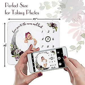 Yoothy Moon Baby Monthly Milestone Blanket for Girl, Gift for Baby Shower, Baby Photo Blanket for Newborn Picture, Wreath &Headband Included, Soft Flannel Blanket 45''x40''