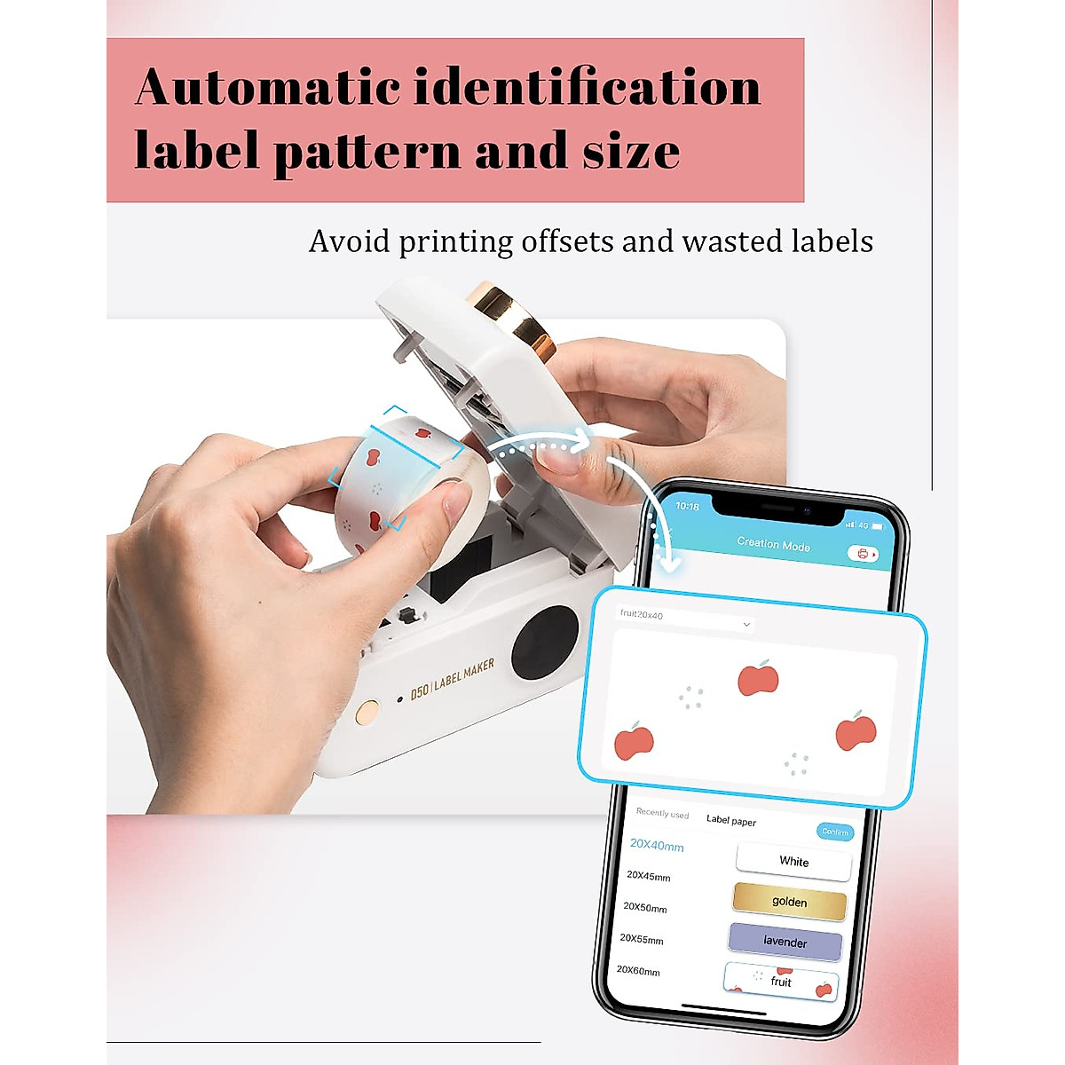 Phomemo D50 Label Maker with 3 Rolls Transparent Adhesive Label 24mm*6mm