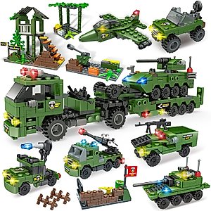 WishaLife City War Military Base Building Set, with Tank Transport Truck, Army Vehicle, Airplane, Toy Gift for Kids Boys Girls age 6+ (990 PCS)