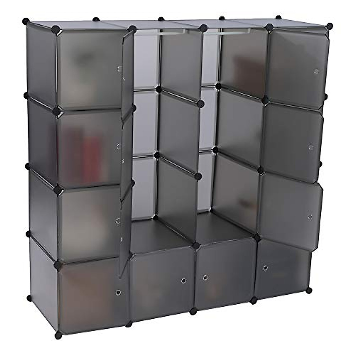 JASOYA modular wardrobe plastic cabinet, 16 cubic wardrobe drawer units, DIY modular wardrobe with doors, can store shoes, books, toys, yarn, gray