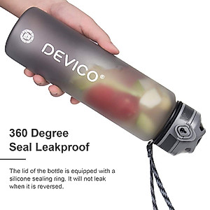 DEVICO 32oz Water Bottle with Time Marker, BPA Free & Frosted Tritan Plastic, Fast Flow & Leak Proof Flip Lid, Best Choice for Cycling, Running, Camping or Office Work