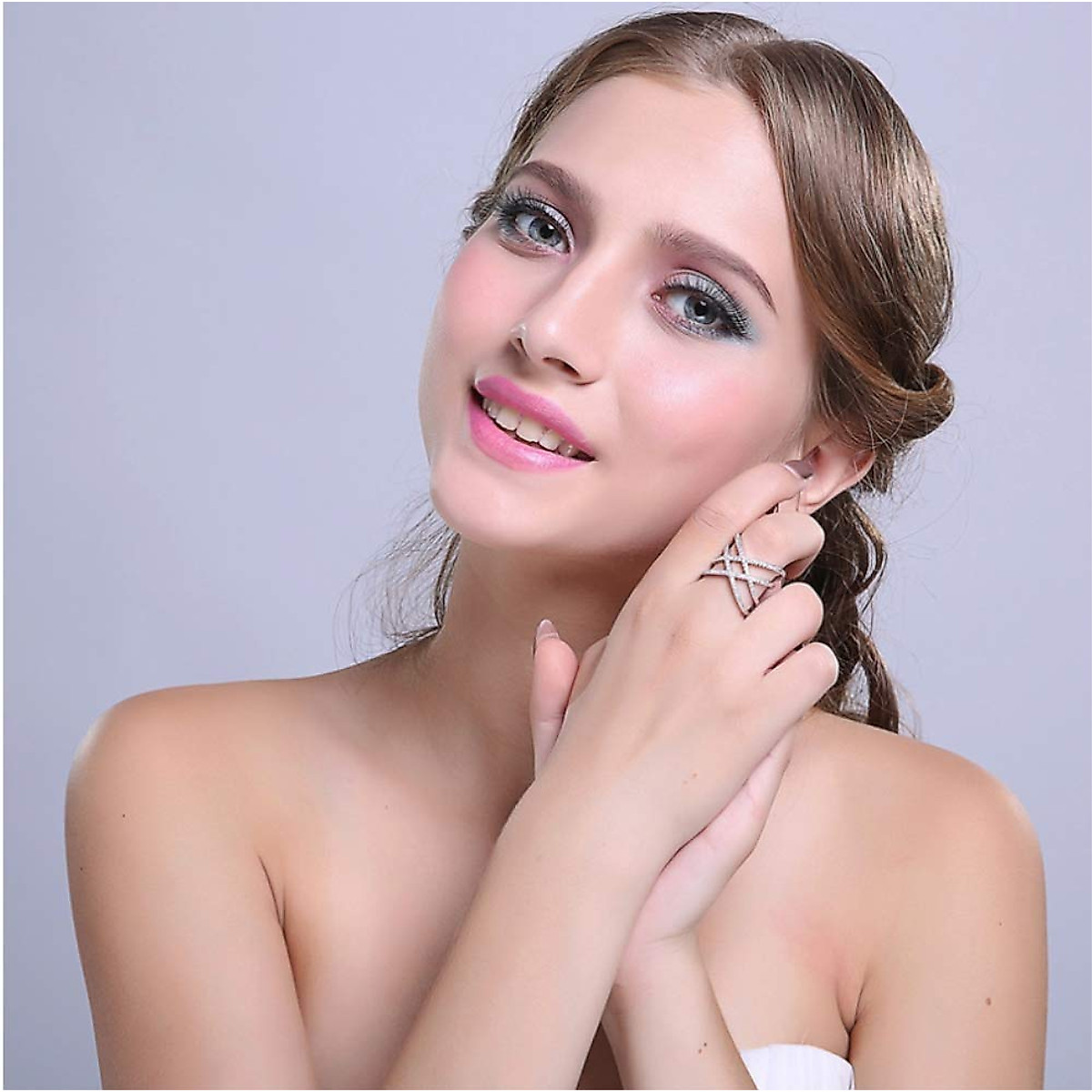 Blowin Double X Infinity Criss Cross Ring CZ Wide Band for Women Statement Engagement Enhancers Lady Ring, Silver Tone (6)