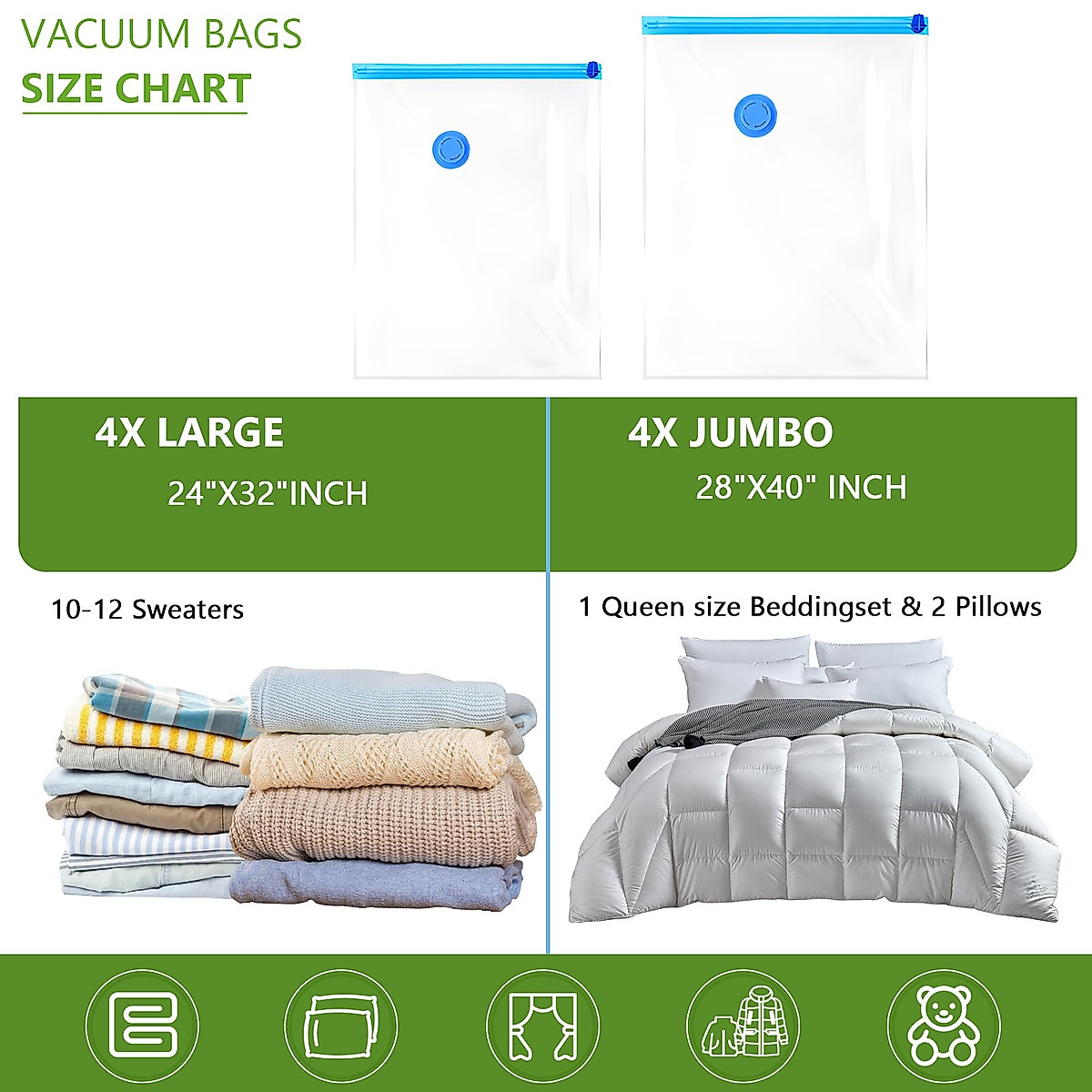 Vacuum Storage Bags with Electric Pump Set 8-Pack Large Vacuum Seal Bags for Clothing Vacuum Bags for Travel Packing and Home Bedding Blankets Organization
