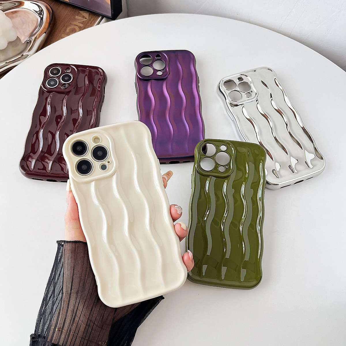 Caseative for iPhone 13 Pro Max Case,Water Ripple Pattern Curly Wave Frame Soft Phone Case (Silver)