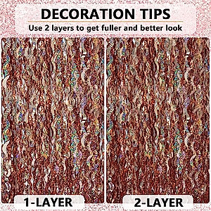 2 Pack 3.3 x 6.6 ft Wavy Tinsel Metallic Foil Fringe Curtain, Glittery Backdrop Streamer Tinsel Backdrop for Sea Ocean Theme Birthday Bachelorette Party Photo Prop Decorations (Rose Gold)