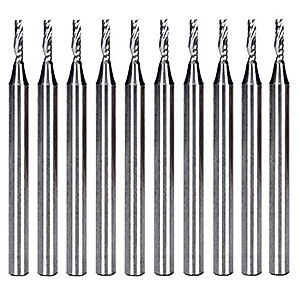 HQMaster 10-Pack End Mill Milling Cutter 1.5mm Cutting Dia. Spiral Router Bits CNC Bits 1-Flute Single Edged Cutting Engraving Bits Tungsten Steel 6mm Flute Length, 38.5mm OAL