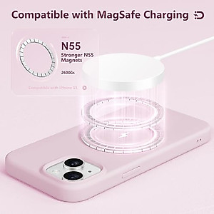 GONEZ Magnetic for iPhone 15 Case [Compatible with Magsafe] [1 Screen Protector + 1 Camera Protector], Anti-Scratch Microfiber Lining Shockproof Protective Silicone Phone Cover 6.1", Pastel Pink