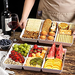 4 Pack, 16" x 11", 3-Section Large White Serving Trays Set - Reusable Plastic Serving Platters for Party Food, Cookie, Appetizer, Charcuterie, Snack, Dessert Display, Stackable Kitchen Dish, BPA Free