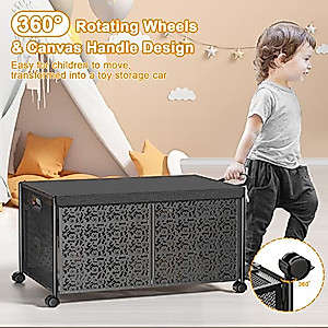 SHIISEWE Toy Storage Box, Metal Toy Organizers and Storage Bins, Large Toy Box for Boys Girls, 70L Toys Storage Chest with Wheels, Collapsible Kids Toy Storage Organizer for Nursery, Playroom