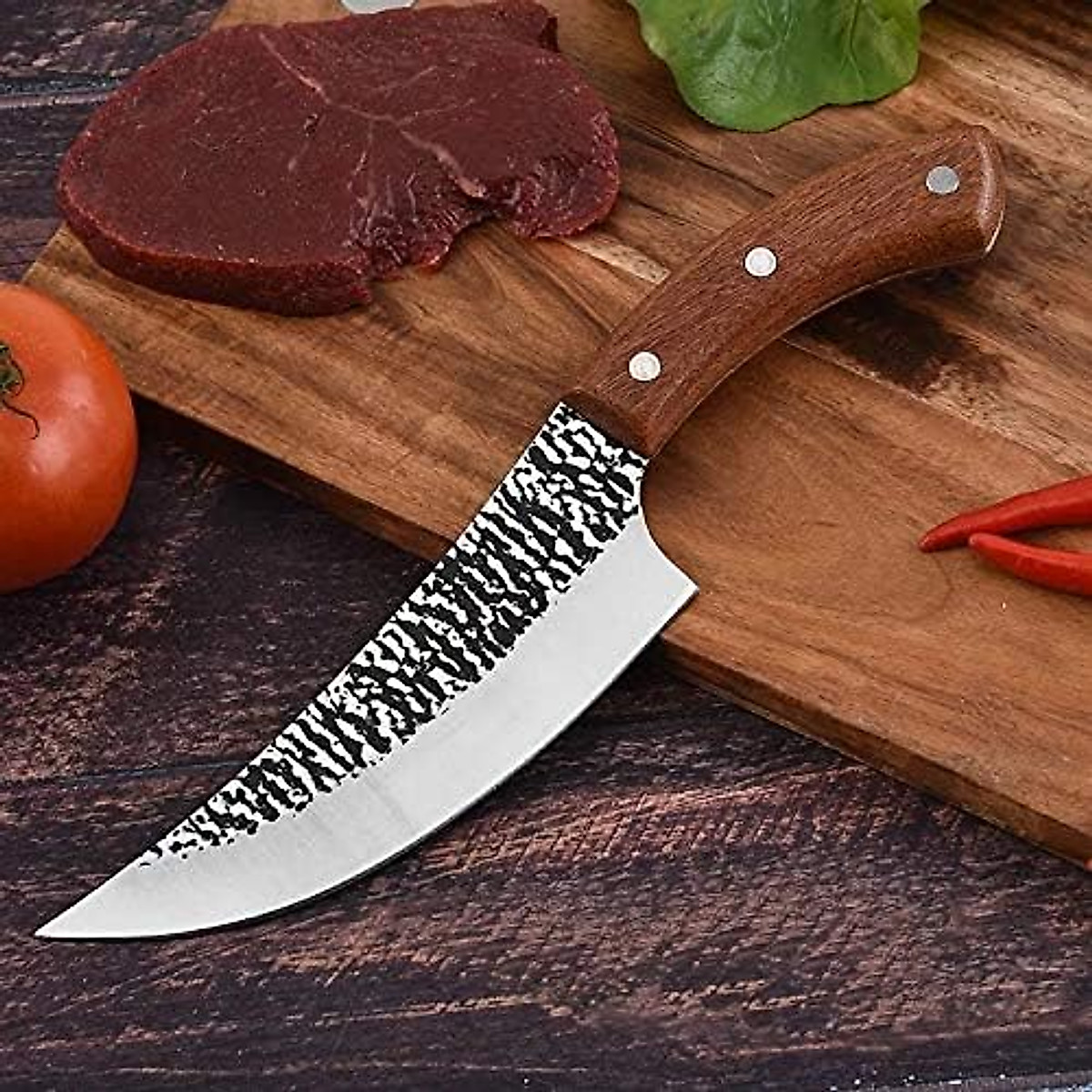 Serbian Butcher Knife Boning Knives Fillet Meat Cleaver Knives 6 Inch Full Tang Kitchen Chef Knife for Home, Camping, BBQ