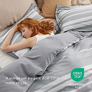 Bedsure Queen Duvet Cover Grey White Striped - Super Soft Cationic Dyed Duvet Cover for Kids with Zipper Closure, 3 Pieces, Includes 1 Reversible Duvet Cover (90"x90") & 2 Pillow Shams, NO Comforter