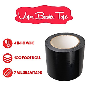 Autrends Black Seal Tape, 4" x 100' Vapor Barrier Tape Polyethylene Tape Sealing Moisture Barrier Seam, Black Vinyl Tape for Crawlspaces, Repair, Underlayment Seams, Metal Building Seams