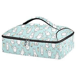 Kcldeci Insulated Thermal Food Carrier Insulated Casserole Carrier for Hot or Cold Food,Rabbits and Carrots Light Blue Insulated Tote Bag for Potluck Cookouts Parties Picnic,Lasagna Lugger