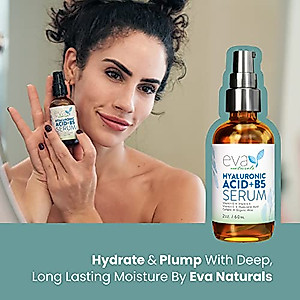 Eva Naturals Hyaluronic Acid Serum For Face With Vitamin B5 - Anti-Aging Face Serums & Anti-Wrinkle Moisturizing Serum - Hyaluronic Acid Face Serum, Plump Dry Skin - 2.0 Fl Oz (Pack of 1)
