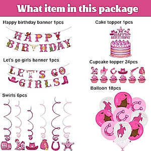 Western cowgirls birthday party decoration with banner cake topper balloons pink birthday party supplies for girls lets go girls party decoration
