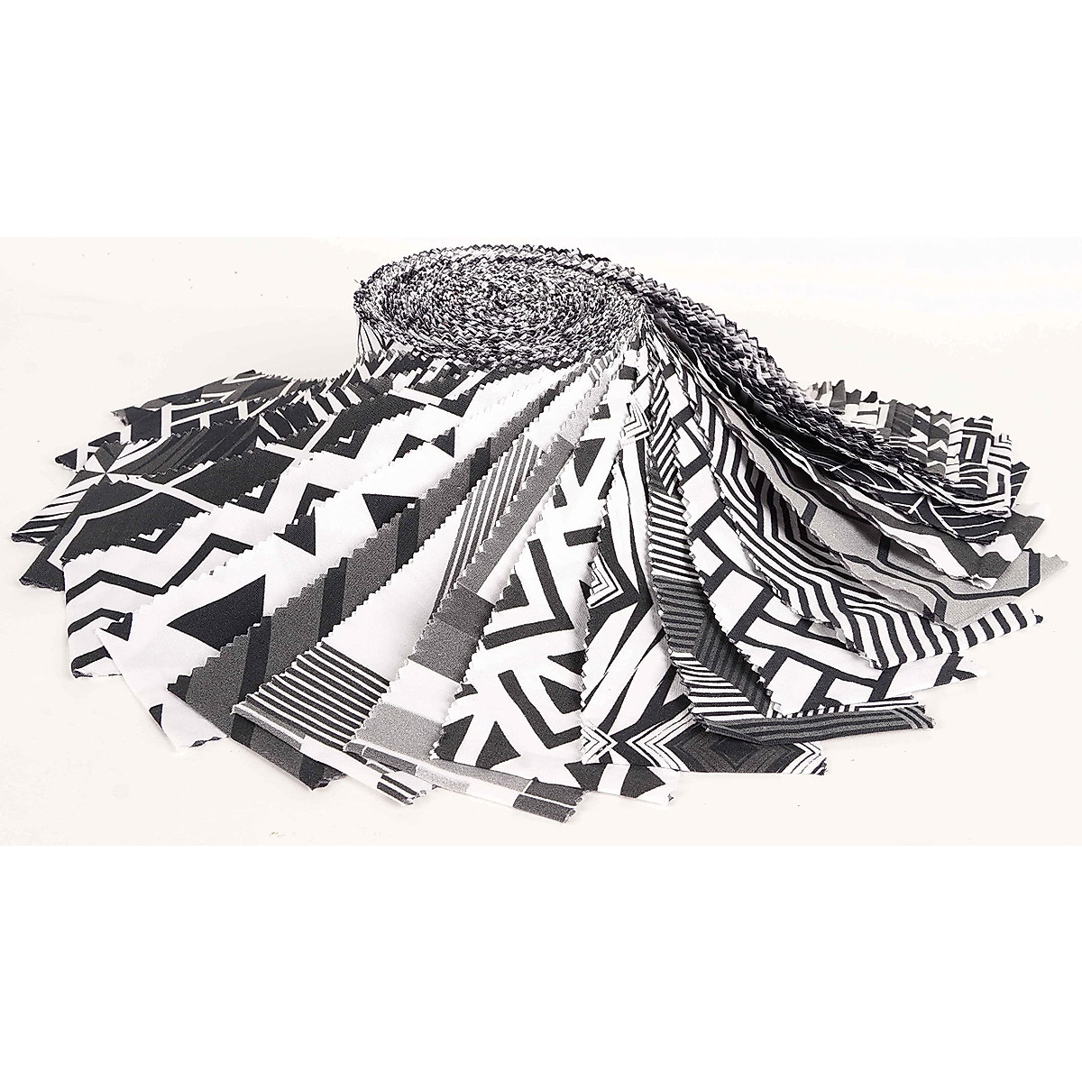 Soimoi 40Pcs Geometric Print Cotton Precut Fabrics for Quilting Craft Strips 2.5 inches Jelly Roll - White & Black