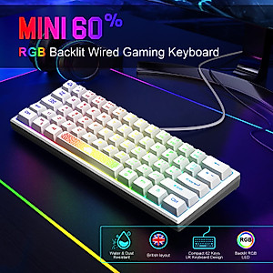 Ajazz K61 60% Percent Keyboard,RGB Backlit Wired Compact Mechanical Feeling Gaming Keyboard with Quick Quiet Typing,19 Anti-Ghosting Keys Membrane USB Cable for Windows Laptop PC Mac.