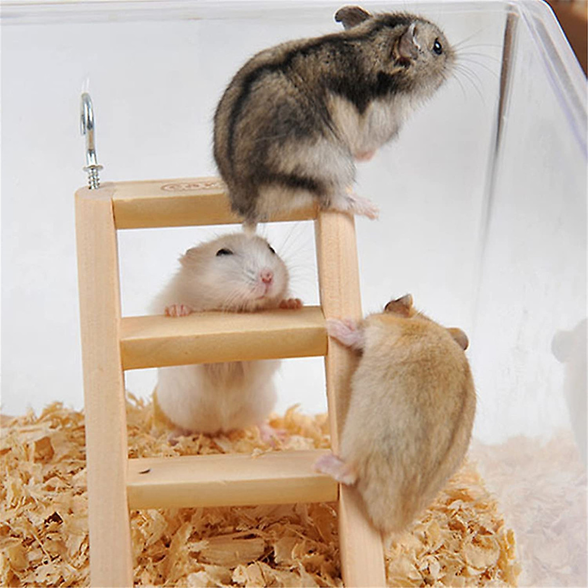 Natural Wood Ladder Toy with Hooks Climbing Bridge for Ferrets Chinchillas Small Rabbits Easy Connection to Wire Cage Hamster Ladder Toys