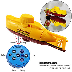 Tipmant Mini RC Submarine Toy Remote Control Boat Underwater Electric Diving Water Fish Tank Kids Birthday Gift (Yellow)