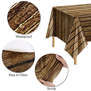 durony 2 Pieces Plastic Wood Grain Tablecloths Table Covers 54 x 108 Inch Plastic Waterproof Rustic Table Cover for Western Barn Themed Party Birthday Wedding Party Table Decor
