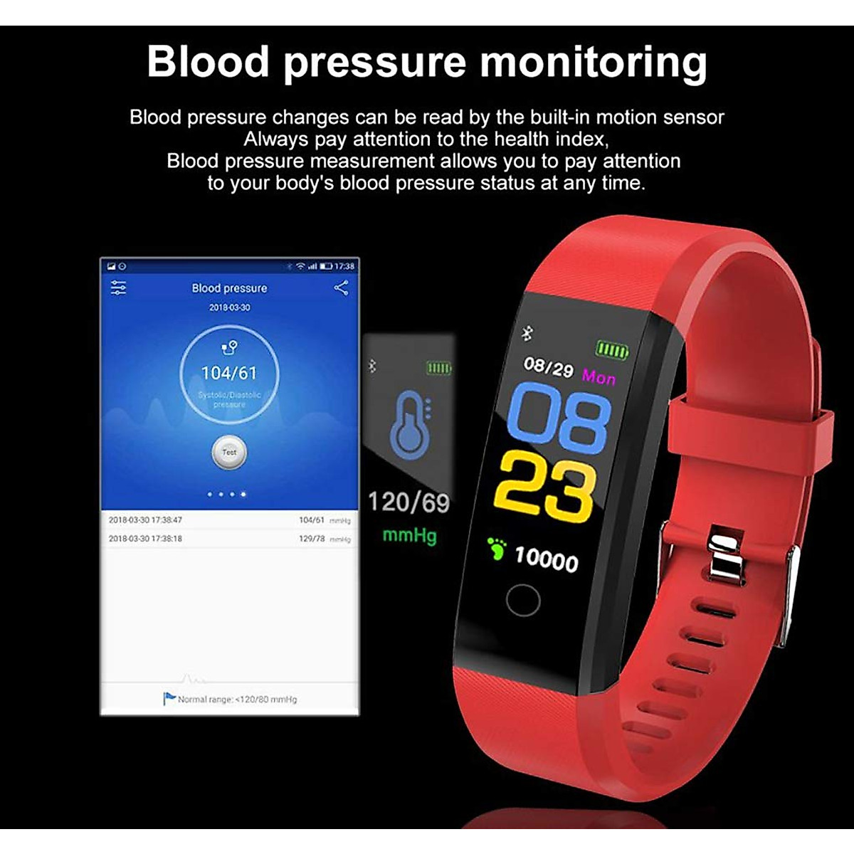 Smart Watch, Activity Trackers Health Exercise Watch Heart Rate Blood Pressure Monitor, Waterproof Fitness Tracker Band with Step Counter, Calorie Counter, Pedometer Watch for Kids Women Men(red)