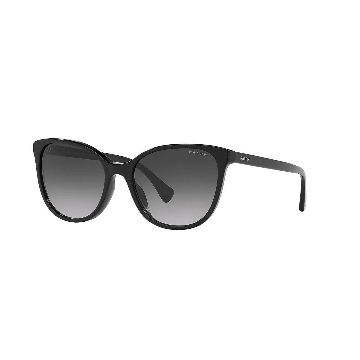 Ralph by Ralph Lauren Women's Ra5282u Universal Fit Cat Eye Sunglasses, Shiny Black/Gradient Grey, 55 mm