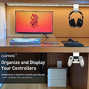 OAPRIRE Under Desk & Desktop Controller Holder Gaming Accessories (2 Pack) for Xbox ONE PS4 PS5 Switch, Universal Controller Stand with Clips (White)