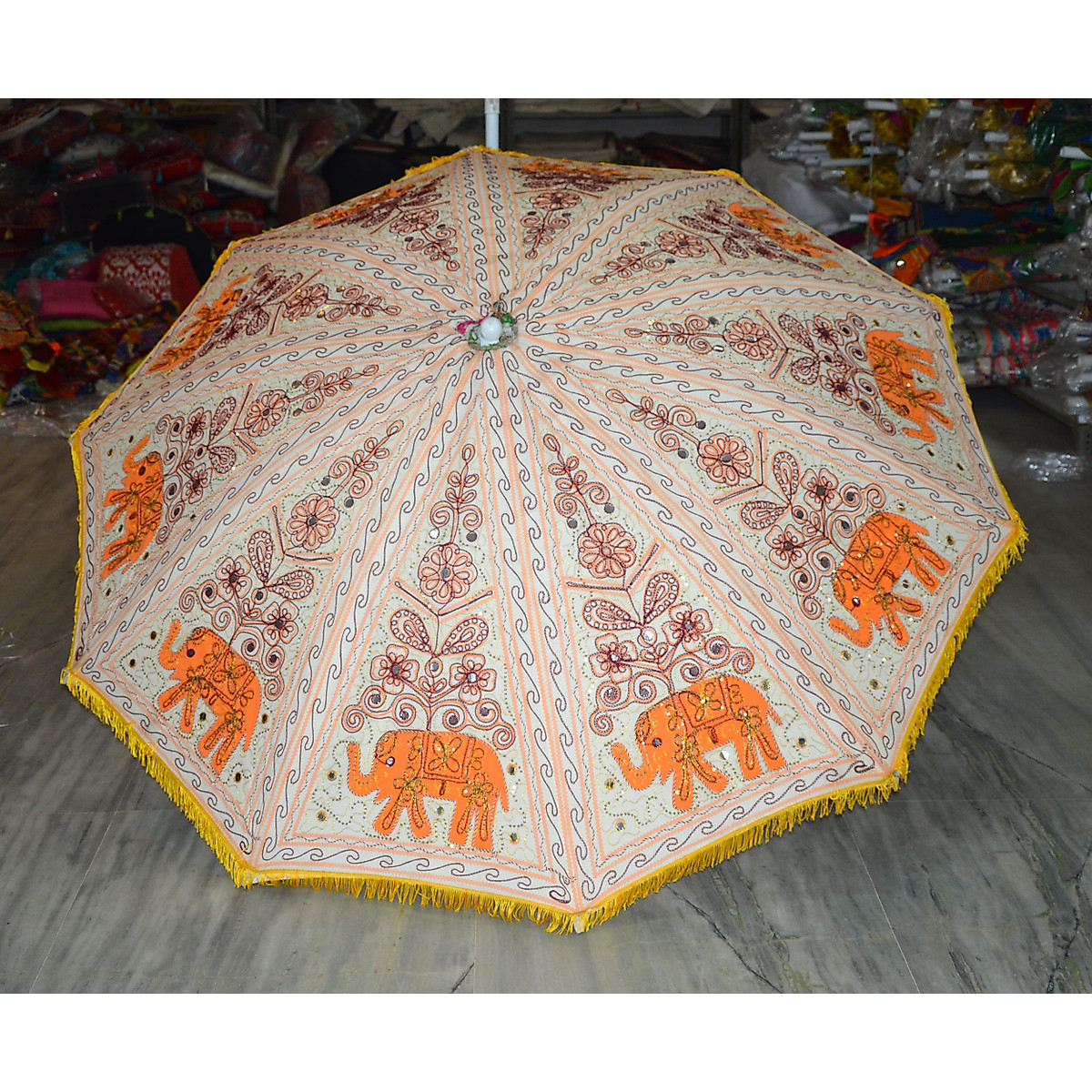 Garden beach patio umbrella parasol sun shade protection-Garden Umbrella Parasol Large, Handmade Large Outdoor, large garden umbrellas outdoor Diameter: 228 cm (Orange Elephant Design)