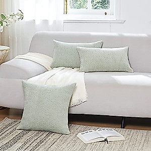 WLNUI Light Sage Pillow Covers 18x18 Inch Set of 2 Luxurious Decorative Chenille Throw Pillow Covers Square Cushion Covers for Couch Sofa Bed Living Room Farmhouse Home Decor