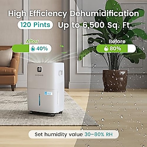 Kesnos 120 Pints Energy Star Dehumidifier for Home & Basement with Drain Hose, Front LED Display and 1.06 Gal Water Tank, Ideal for Spaces up to 6,500 Sq. Ft., Featuring Auto Defrost & Timer