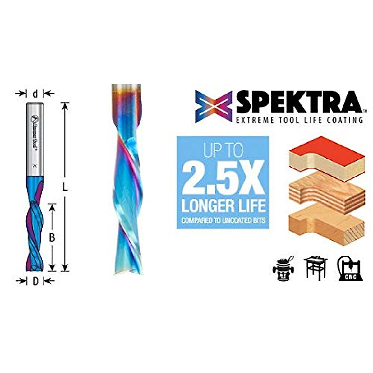 Amana Tool 46211-K Solid Carbide Spiral Plunge Router Bit Down Cut 5mm Dia x 3/4 x 1/4 Inch Shank, Spektra Extreme Tool Life Coated