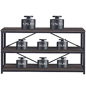 LVB Industrial Console Table, Metal and Wood Sofa Table, Rustic Entryway Table with Storage, Modern 3 Tier Shelf Long Foyer Tables Behind Couch for Home Living Room Hallway, Dark Gray Oak, 55 Inch