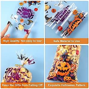 BBPOOL Halloween Treat Bags, 160pcs Halloween Cellophane Bags with Twist Ties Clear Plastic Trick or Treating Bags Halloween Goodie bags for Candy Cookies Snacks Gift Wrapping