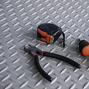 WorkForce Vinyl Diamond Plate Commercial Grade Matting, Heavy Duty Floor Mat for Garages, Industrial Facilities, and High-Traffic Areas, 1/8" x 24" x 8', Gray